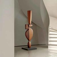 China Handcrafted Floor Standing Sculptures Geometric Interior Modern Abstract Wood Sculpture for sale