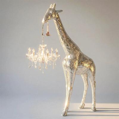 China Floor Lamp Mosaic Art Silver Giraffe Statue Sculpture Animal Decor For Luxury Interiors for sale