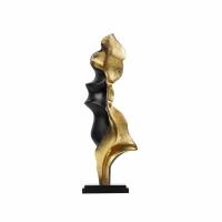China Metal Fiberglass Abstract Sculptures Gold Black Sculpture Marble Base Decorative Art for sale