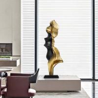 China Metal Fiberglass Abstract Sculptures Gold Black Sculpture Marble Base Decorative Art for sale