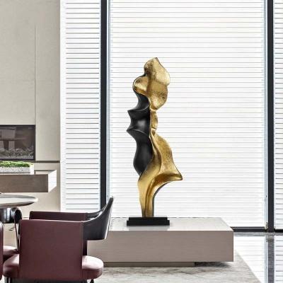 China Metal Fiberglass Abstract Sculptures Gold Black Sculpture Marble Base Decorative Art for sale