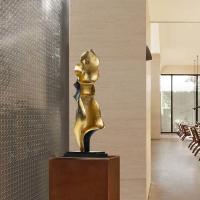 China Metal Fiberglass Abstract Sculptures Gold Black Sculpture Marble Base Decorative Art for sale