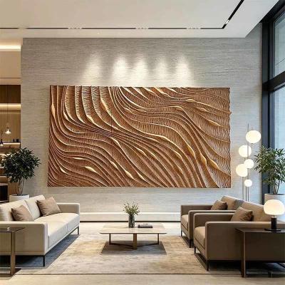 China Large CNC Abstract Wood Wall Sculpture Art Panels Carved  Custom Size for sale