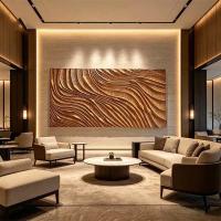 China Large CNC Abstract Wood Wall Sculpture Art Panels Carved  Custom Size for sale