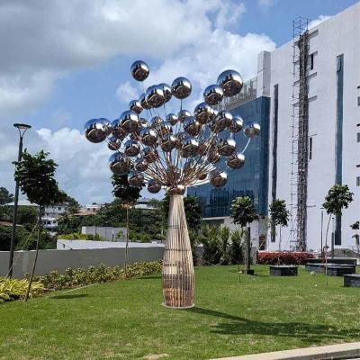 China Mirror Polished Stainless Steel Tree Sculpture Public Art Silver Abstract Sculpture for sale