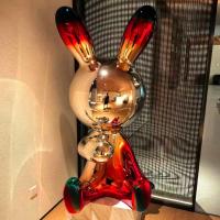 China Iridescent Electroplated Floor Standing Sculptures Metallic Finish Bunny Sculpture for sale