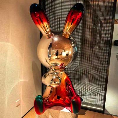 China Iridescent Electroplated Floor Standing Sculptures Metallic Finish Bunny Sculpture for sale