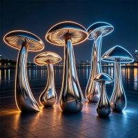 China Stainless Steel Water Feature Sculptures Mushroom Sculpture Set Custom Outdoor Art for sale