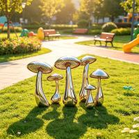 China Stainless Steel Water Feature Sculptures Mushroom Sculpture Set Custom Outdoor Art for sale