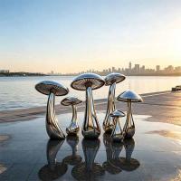 China Stainless Steel Water Feature Sculptures Mushroom Sculpture Set Custom Outdoor Art for sale