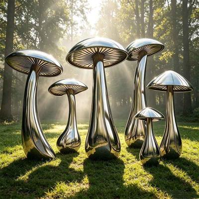 China Stainless Steel Water Feature Sculptures Mushroom Sculpture Set Custom Outdoor Art for sale