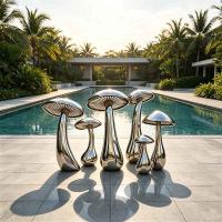 China Stainless Steel Water Feature Sculptures Mushroom Sculpture Set Custom Outdoor Art for sale