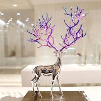 China Iridescent Antlers Animal Sculptures Metal Sika Stainless Steel Deer Sculpture for sale