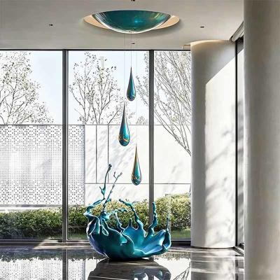 China Stainless Steel Hanging Art Piece Fiberglass Decorative Water Drop Sculpture for sale