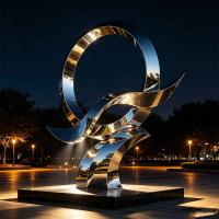 China Art Large Outdoor Sculptures Mirror Polished Buildings Metal Garden Sculptures for sale