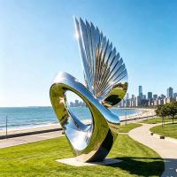 China Mirror Large Outdoor Sculptures Semi Outdoor Landscape Angel Wings Sculpture for sale