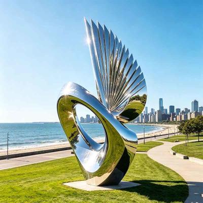 China Mirror Large Outdoor Sculptures Semi Outdoor Landscape Angel Wings Sculpture for sale