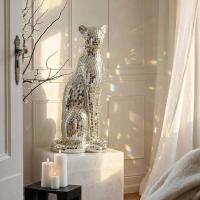 China FRP Mosaic Art Leopard Sculpture Silver Gold 35 × 33 × 78 Cm Interior Decoration for sale