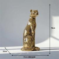 China FRP Mosaic Art Leopard Sculpture Silver Gold 35 × 33 × 78 Cm Interior Decoration for sale