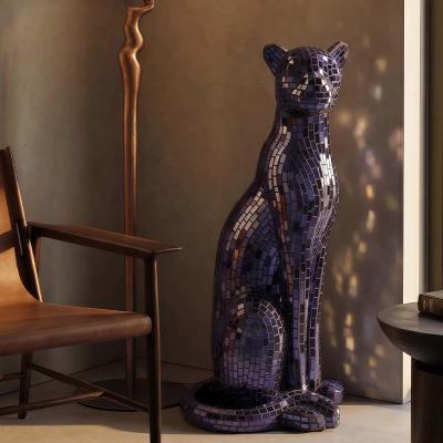 China FRP Mosaic Art Leopard Sculpture Silver Gold 35 × 33 × 78 Cm Interior Decoration for sale