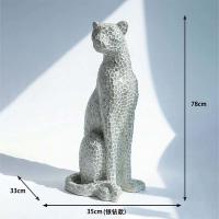 China FRP Mosaic Art Leopard Sculpture Silver Gold 35 × 33 × 78 Cm Interior Decoration for sale