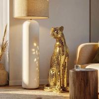China FRP Mosaic Art Leopard Sculpture Silver Gold 35 × 33 × 78 Cm Interior Decoration for sale