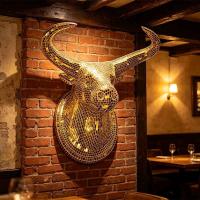 China Mosaic Wall Art Sculptures Custom Fiberglass Bull Head Wall Sculpture Mirror Finish for sale