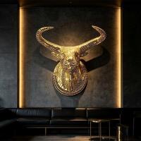 China Mosaic Wall Art Sculptures Custom Fiberglass Bull Head Wall Sculpture Mirror Finish for sale