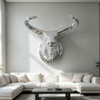China Mosaic Wall Art Sculptures Custom Fiberglass Bull Head Wall Sculpture Mirror Finish for sale