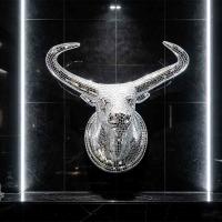 China Mosaic Wall Art Sculptures Custom Fiberglass Bull Head Wall Sculpture Mirror Finish for sale