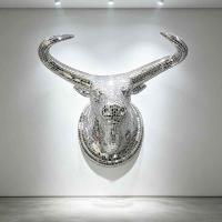 China Mosaic Wall Art Sculptures Custom Fiberglass Bull Head Wall Sculpture Mirror Finish for sale