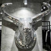 China Mosaic Wall Art Sculptures Custom Fiberglass Bull Head Wall Sculpture Mirror Finish for sale