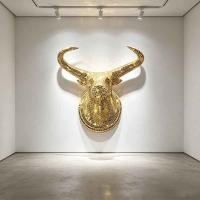 China Mosaic Wall Art Sculptures Custom Fiberglass Bull Head Wall Sculpture Mirror Finish for sale