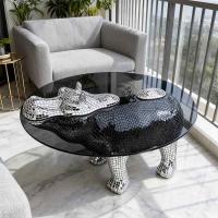 China 102.5cm Art Tables Custom Fiberglass Mosaic Finish Hippopotamus Coffee Table for sale