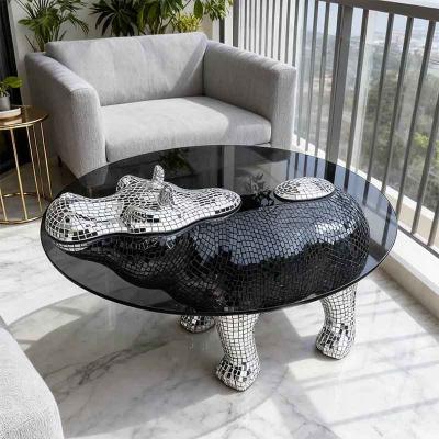 China 102.5cm Art Tables Custom Fiberglass Mosaic Finish Hippopotamus Coffee Table for sale