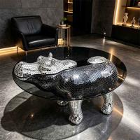China 102.5cm Art Tables Custom Fiberglass Mosaic Finish Hippopotamus Coffee Table for sale