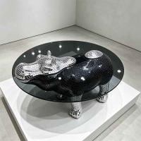 China 102.5cm Art Tables Custom Fiberglass Mosaic Finish Hippopotamus Coffee Table for sale