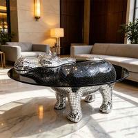 China 102.5cm Art Tables Custom Fiberglass Mosaic Finish Hippopotamus Coffee Table for sale