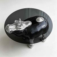 China 102.5cm Art Tables Custom Fiberglass Mosaic Finish Hippopotamus Coffee Table for sale