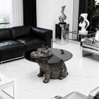 China Mosaic Art Tables Seated Black Glass Top Hippo Coffee Table for sale