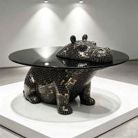 China Mosaic Art Tables Seated Black Glass Top Hippo Coffee Table for sale