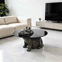 China Mosaic Art Tables Seated Black Glass Top Hippo Coffee Table for sale