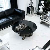 China Mosaic Art Tables Seated Black Glass Top Hippo Coffee Table for sale