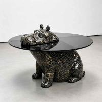 China Mosaic Art Tables Seated Black Glass Top Hippo Coffee Table for sale