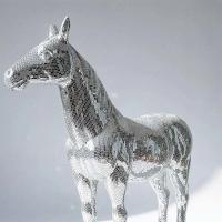 China 232 X 61 X 206cm Horse Sculpture Copper Coin Floor Standing Fiberglass Horse Statue for sale