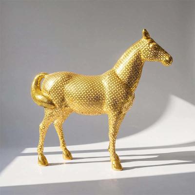 China 232 X 61 X 206cm Horse Sculpture Copper Coin Floor Standing Fiberglass Horse Statue for sale