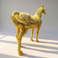 China 232 X 61 X 206cm Horse Sculpture Copper Coin Floor Standing Fiberglass Horse Statue for sale