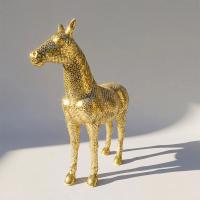 China 232 X 61 X 206cm Horse Sculpture Copper Coin Floor Standing Fiberglass Horse Statue for sale