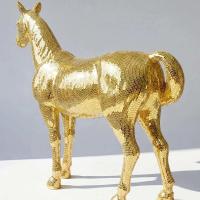 China 232 X 61 X 206cm Horse Sculpture Copper Coin Floor Standing Fiberglass Horse Statue for sale