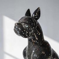 China Custom Mosaic Art Black Dog Sculpture Fiberglass Dog Statue Hand Applied for sale